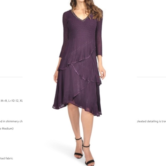 Komarov | Dresses | Komarov Embellished Tiered Chiffon Dress Aubergine ...